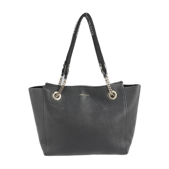 Jimmy Choo | Bags | Jimmy Choo Flo Tote Bag Leather Black Logo Chain ...